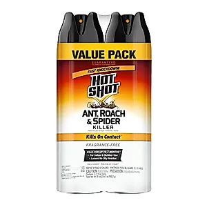 Hot Shot Ant, Roach & Spider Killer, Kills Roaches and Listed Ants On Contact, Indoor & Outdoor Use, (Unscented) 2 Pack, 17.5 Ounce