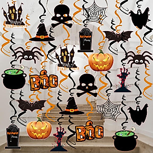 Halloween Hanging Swirl Decorations - 36 Pcs Hanging Halloween Spooky Ceiling Decor with Ghost Pumpkin Skull for Home Indoor Outdoor Party Office Halloween Party Decor Supplies