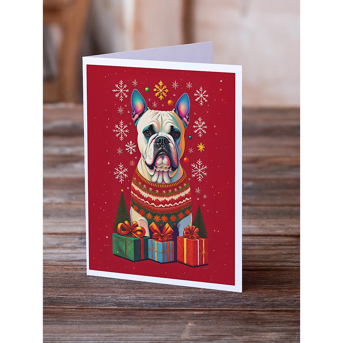 Caroline's Treasures DAC3054GCA7P White Boxer Cropped Ears Holiday Christmas Greeting Cards Pack of 8 Blank Cards with Envelopes Whimsical A7 Size 5x7 Blank Note Cards