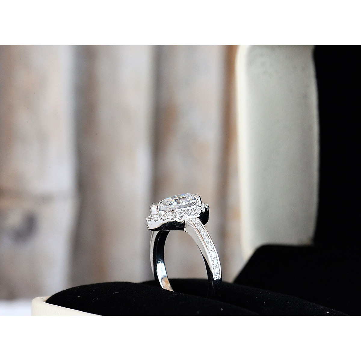 LEMON GRASS 3 Ct Pear Shaped Cubic Zirconia Engagement Ring Pave Thin Band in Sterling Silver Size 8