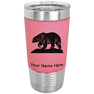 LaserGram 20oz Vacuum Insulated Tumbler Mug, Polar Bear, Personalized Engraving Included (Faux Leather, Pink)