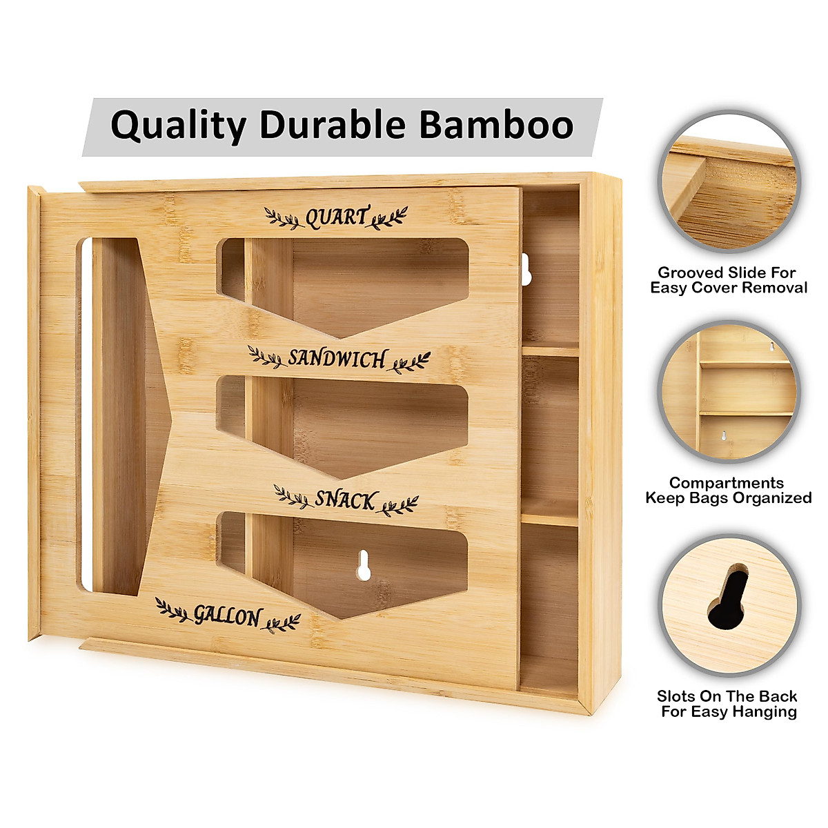 All-in-One Ziploc Bag Organizer for Kitchen Drawer | Space-Saving Storage Bag Holder | Easy Access Ziplock Organizer with Slide-Off Top | Perfect for Sandwich Bags, Quart, Snack, and Gallon Size