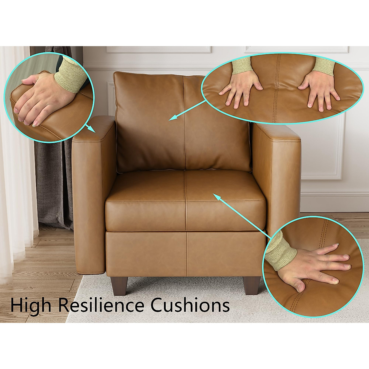 EASE MOOSE Modular Sectional Accent Chair with Storage Seat, Faux Leather Armchair Modern Single Sofa Club Chair for Living Room