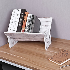 MyGift Shabby Whitewashed Wood Bookcase with Tilted Design, Decorative Storage Organizer Display Bookshelf