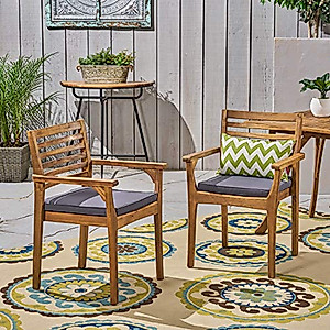 Christopher Knight Home Patio Dining Chairs, Teak Finish + Dark Gray