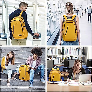 Mancro Travel Laptop Backpack, 15.6 in Anti Theft Backpack for Women Men with USB Charging Port, Water Resistant Computer Backpack Backpack Gift, Yellow