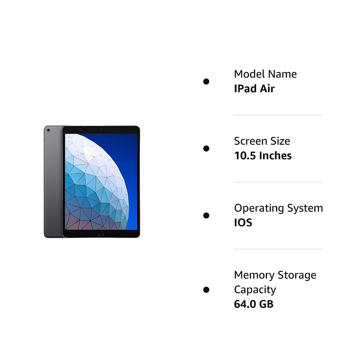 Apple iPad Air 10.5-inch (3rd Gen) Tablet A2152 (Wi-Fi Only) - 64GB / Space Gray (Renewed)