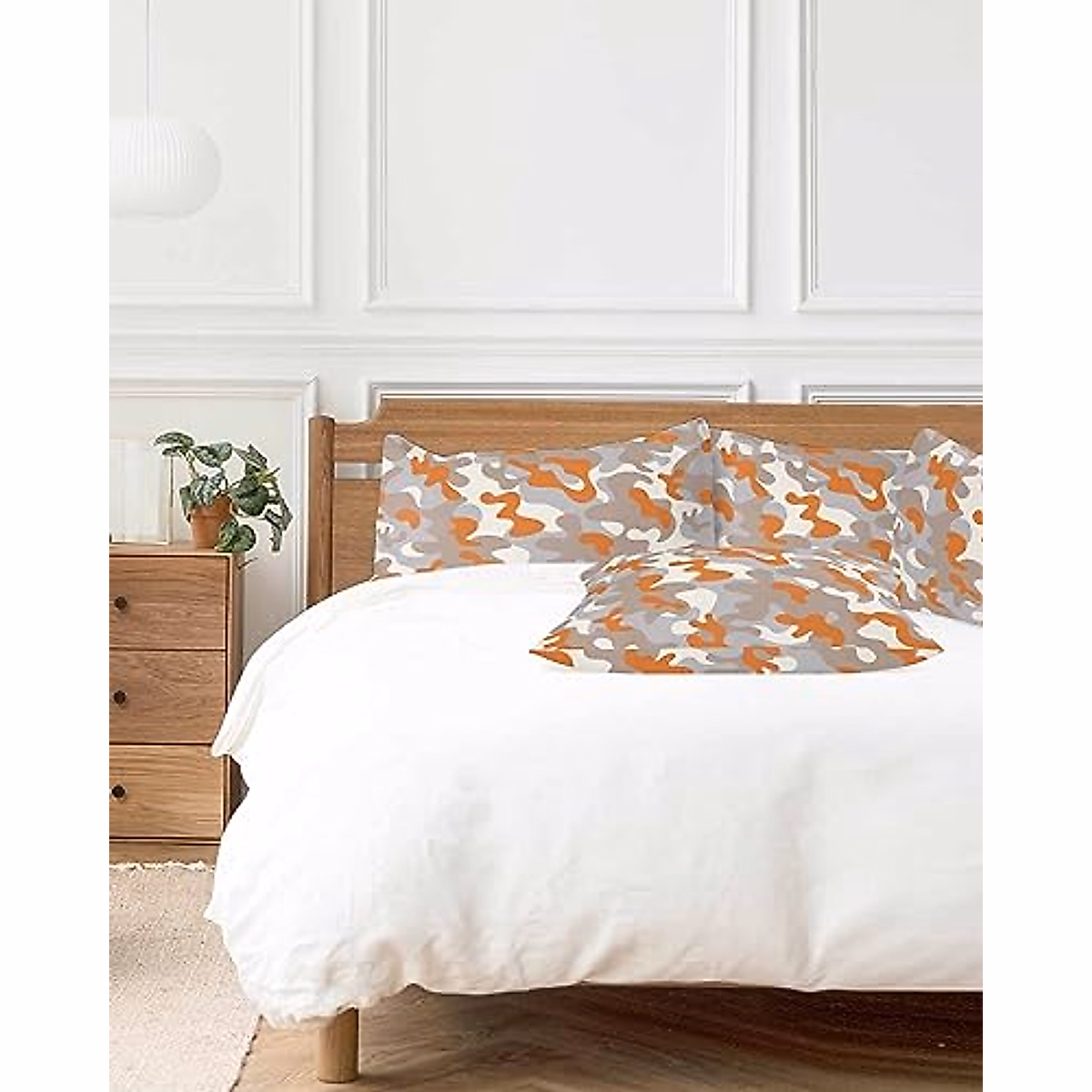 Throw Pillow Covers Camouflage Camo Orange Decorative Pillow Covers 12x20 Inch Set of 4 Grey Farmhouse Style Linen Pillow Case Cushion Cases for Couch Sofa Bedroom Living Room Home Decor