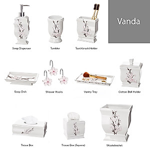 Creative Scents Vanda Flower Shower Curtain Hooks - Set of 12 White & Pink Floral Shower Curtain Hooks - Decorative Shower Curtain Rings for Curtain - Spring Blossom Shower Hooks for Shower Curtain