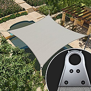 Amgo 20' x 20' Grey Rectangle Square Super Ring Sun Shade Sail ATAWS20 Canopy Awning Shades for Patio-Commercial Standard Heavy Duty-260 GSM(We Customize)
