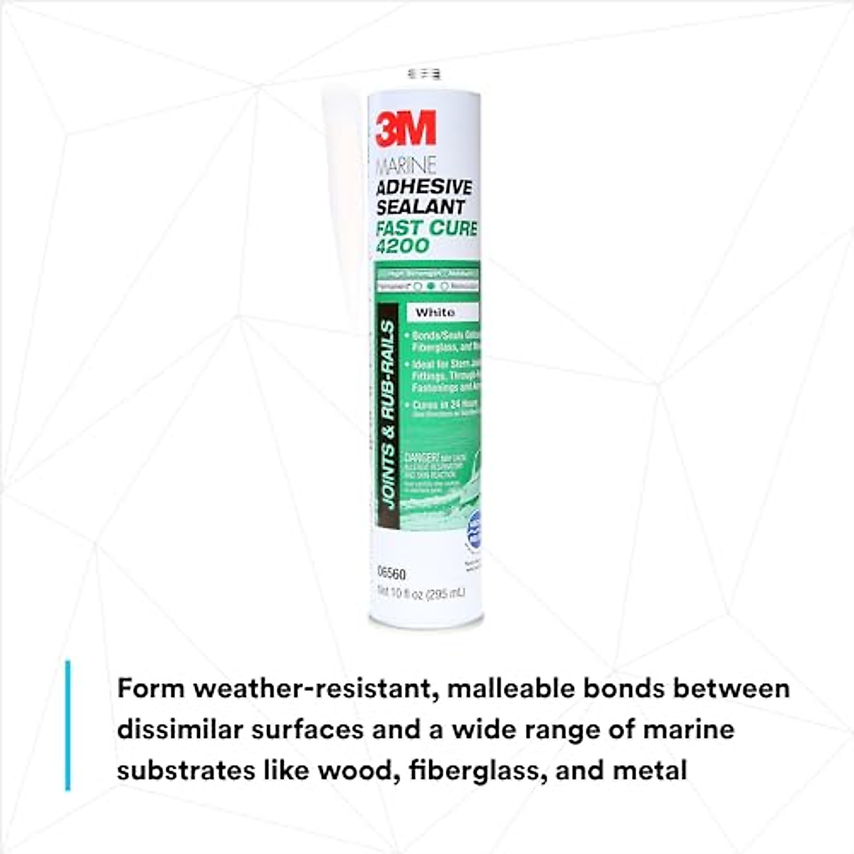 3M Marine Adhesive Sealant Fast Cure 4200 (06560) – Semi-Permanent Flexible Adhesive Sealant for Boats and RVs – White - 1/10 Gallon