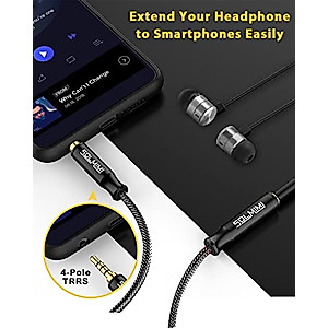 SOLMIMI Headphone Extension Cable (8ft/1.2m) 4 Pole 3.5mm TRRS Male to Female Lossless Stereo Audio Cable Extension Nylon Braid Aux Cord Extension for Headset or Audio Devices –Matte Black