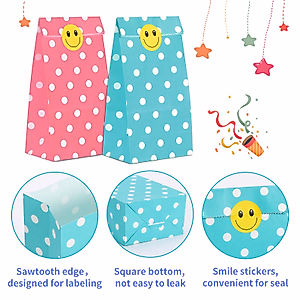 AN JING ZHI 35pcs Kraft Paper Party Favor Bags, 5 Colors Small Gifts Bags with Stickers, Goodies Bags for Birthday, Baby Shower, Wedding and More, 3.54 x 2.16 x 7.28 Inches