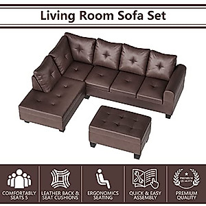 Lamerge Sectional Sofa Couch for Living Room, Modular Sectional Sofa with 6 Seats L Shaped Sofa Set with PU Leather Ottoman, Button Tufted Comfy Living Room Sofa Couch for Small Place