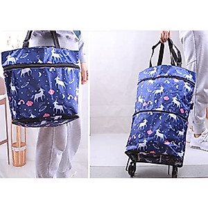 Upgrade Shopping Bag with Wheels Portable Trolley Bags Grocery Cart Hand Pulling Utility with Hand Straps Folding Shopping Cart- Larger Size & Waterproof & Strong(B0B8Y31PS5)