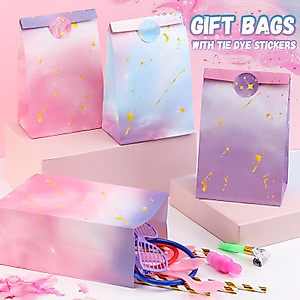 HEJIN 30PCS Tie Dye Party Bags with Stickers, Pink and Purple Small Gift Bags, Mermaid Unicorn Birthday Party Favors Bags for Girls Goodie Bags for Kids Birthday Party, Baby Shower, Halloween, Wedding