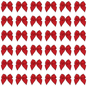 200pcs Mini Satin Ribbon Bows Flowers Red Craft Satin Ribbon Bows 1 Inch Pre-Tied Ribbon Satin Bows Small Christmas Satin Ribbon Bows for DIY Crafts Gift Wedding Party Sewing Scrapbooking(Red)