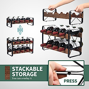 Timberer Tabletop Wine Racks Countertop,3 Tier Wood Wine Bottle Holder Stand,12 Bottles Wine Storage Organizer, Rustic Small Wine Rack for Cabinet, Kitchen, Bar, Cellar