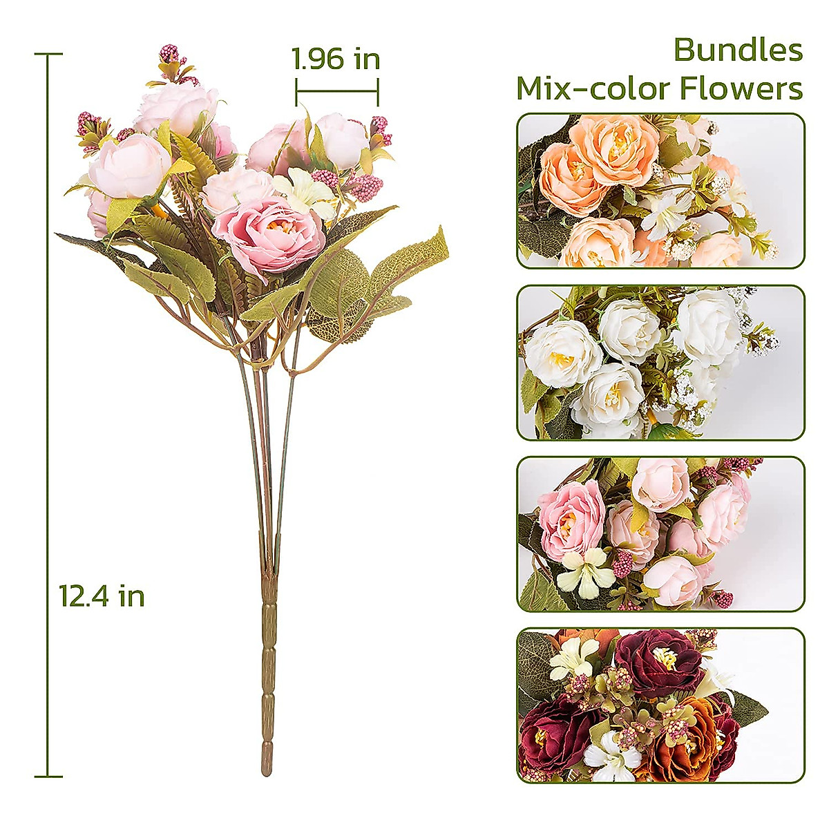 RimiMore Artificial Rose Flowers Bulks 4 Branch 40 Heads Silk Real Looking Fake Roses for DIY Faux Wedding Bouquets, Home Floral Arrangement, Outdoor Garden Baby Shower Centerpieces