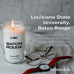 Homesick Scented Candles for Home (Louisiana State University, Baton Rouge) - 13.75 oz Long-Lasting Soy Wax Jar Candle, 60-80 Hours Burn Time - Notes of Morning Dew, Bergamot & Black Pepper