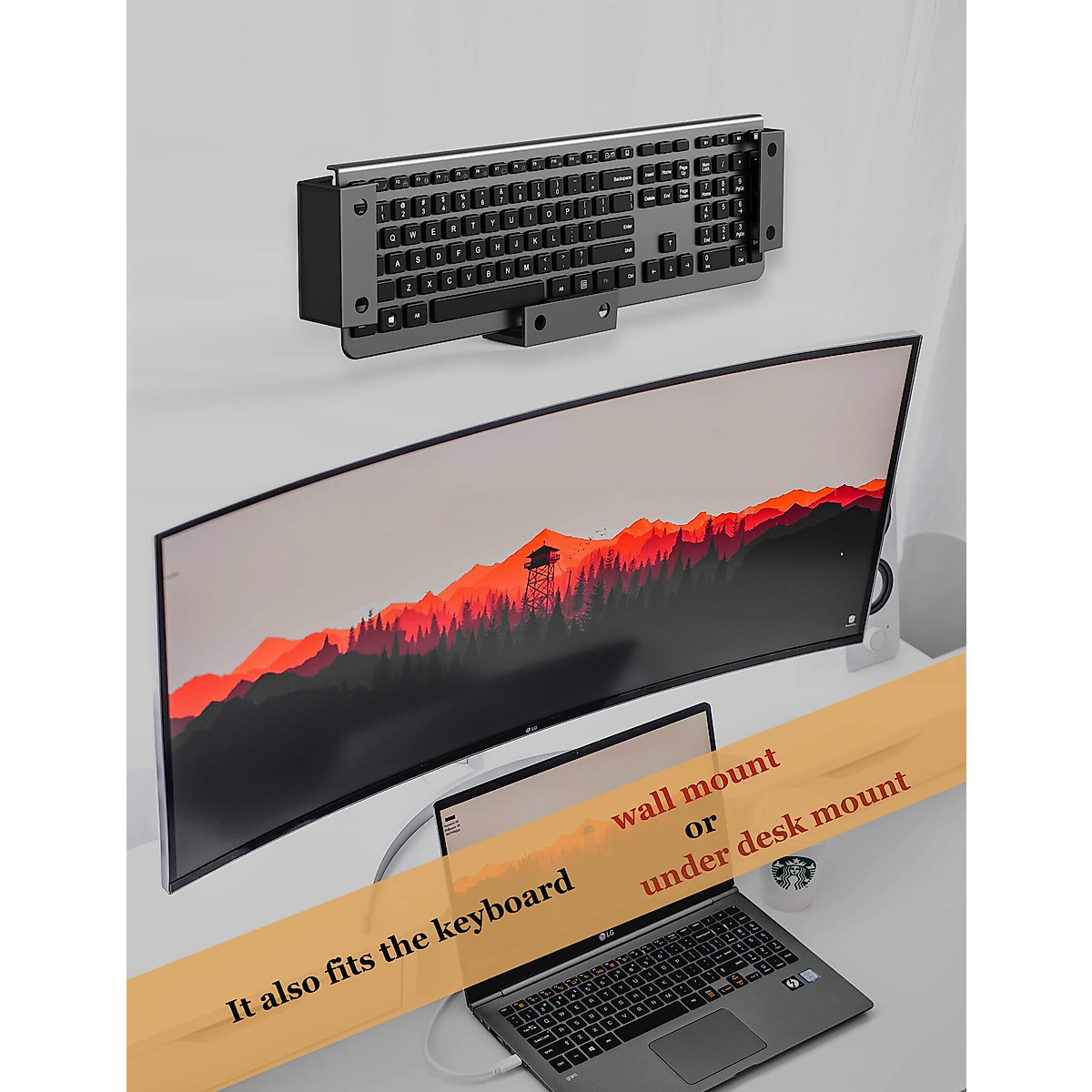 NOTMBESTM Under Desk Laptop Holder Under Desk Rack Mount for Keyboard & Small Devices Also Fit for Cable Box Wall Mount Tray Organizer Like Routers, Modems, Network Switch and More