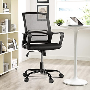 AFO Ergonomic Home Office Desk Chair with Comfortable Lumbar Support, Mid Back, Padded Seat and Armrest, Rocking Mode 360 Degree Swivel Rolling, Breathable Mesh, Adjustable Height, Black