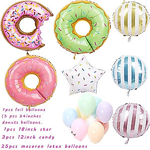 foci cozi,58PCS Donut Birthday Party Set Decorations Kit-Donut Grow Up Banner Mylar Foil,Latex Balloons Cupcake,Cake DIY Toppers for Donut Birthday Party Decorations.
