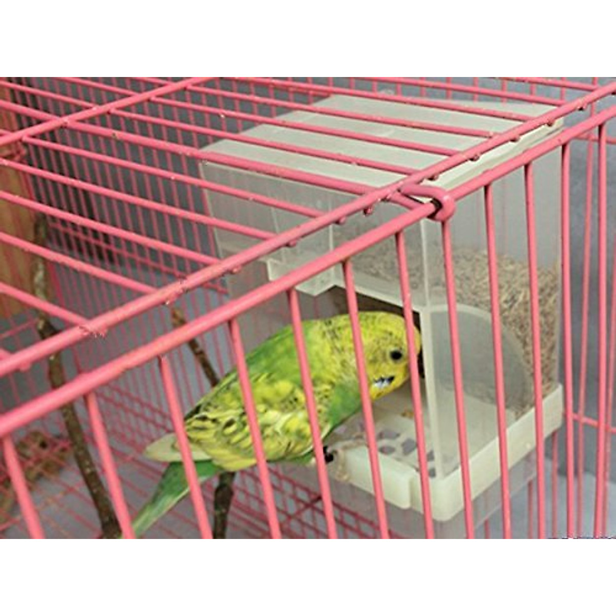 Hypeety Automatic Bird Feeder No Mess Pet Feeder Seed Food Container Perch Cage Accessories for Budgerigar Canary Cockatiel Finch Parakeet