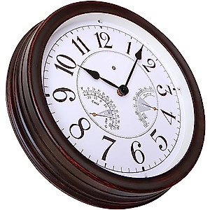 LOMANDA 14 Inch Indoor Outdoor Clock, Large Waterproof Wall Clock with Thermometer Hygrometer, Illuminated by Sound Controlling, Decor for Home, Kitchen, Pool, Patio