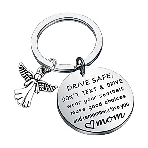 KUIYAI Drive Safe Gift I Love You Mom Keychain Mother Gift Driving Safety Gift Guardian Angel(drive safe mom)