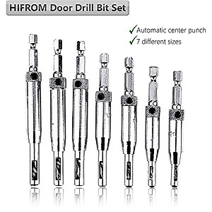 HIFROM Door Drill Bit Set with Automatic Center Punch,Doors Self Centering Hinge Tapper Core Drill Bit Set,Hole Puncher Woodworking Tools 5/64" 7/64" 9/64" 11/64" 13/64" 5mm 1/4"