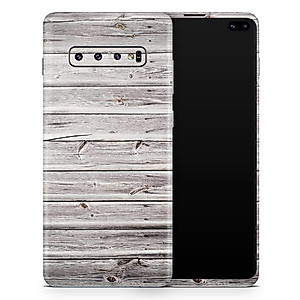 DesignSkinz Aged White Wood Planks Protective Vinyl Decal Wrap Skin Cover Compatible with The Samsung Galaxy S20 (Screen Trim & Back Glass Skin)