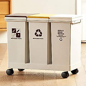 mopam Recycle Kitchen Trash Can 20L x 3 Compartment Garbage Can with Lid Total 16 Gallon/ 60L Sorting Waste Bin with Wheels Garbage Container Bin for Home Office Living Room