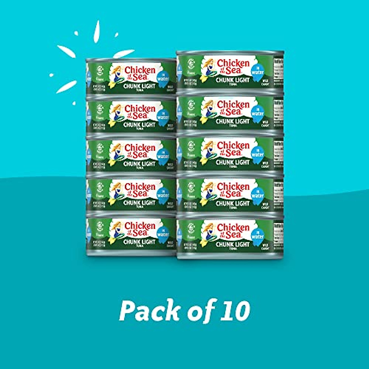 Chicken of the Sea Chunk Light Tuna in Water, Wild Caught Tuna, 5-Ounce Cans (Pack of 10)