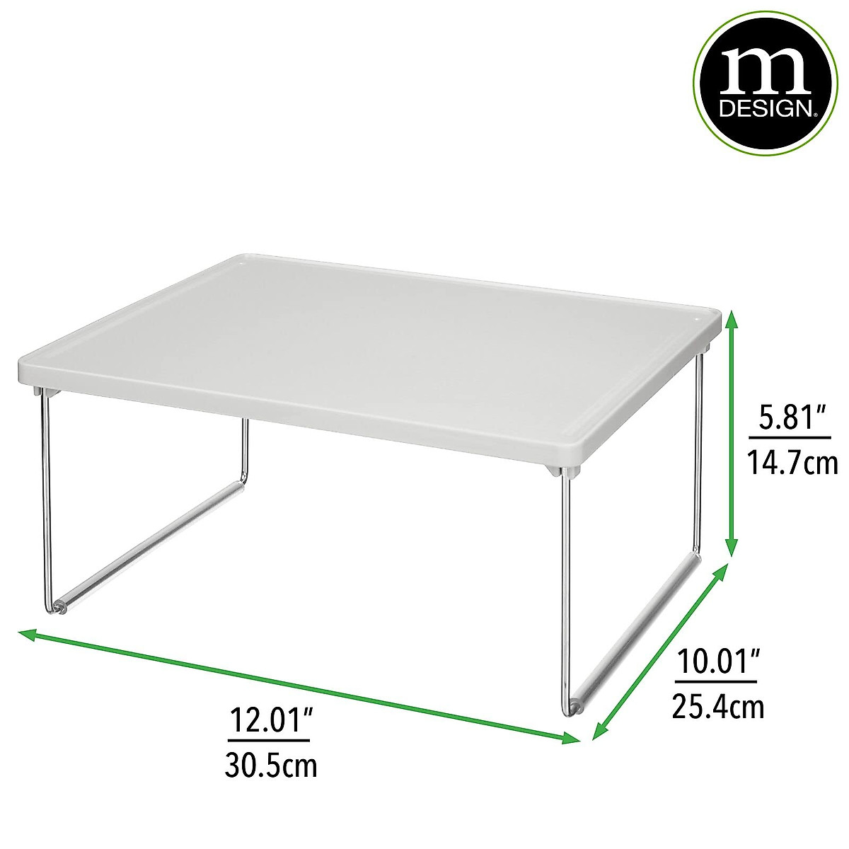 mDesign Metal Stacking Storage Organization for Shelves Inside Cabinets in Kitchen, Pantry, Cupboard, or Fridge/Freezer - Organizer Stand for Food, Plates, Bowls, Mugs, Ligne Collection - Stone Gray