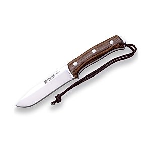Joker Hunting Knife Nomad CN125, Walnut Wood Handle, Blade 5 inches of Bohler N695 Steel, Brown Leather Sheath, with 78,74 inches of Paracord, Tool for Fishing, Hunting, Camping and Hiking