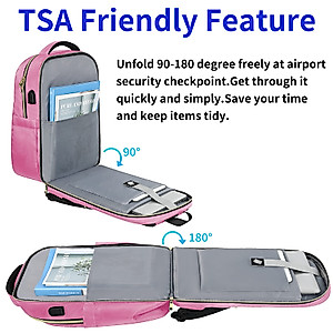 LTINVECK Travel Laptop Backpack for Women Men, Business Anti Theft TSA Friendly Laptops Backpack with USB Charging Port,Durable Water Resistant Computer Bag Fits 15.6 Inch Laptops,Pink