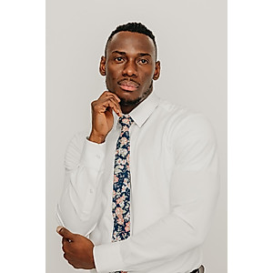 DAZI Men's Skinny Tie Floral Print Cotton Necktie, Great for Weddings, Groom, Groomsmen, Missions, Dances, Gifts. (Lotus)