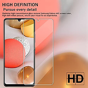 Galaxy A42 HD Clear Tempered Glass Screen Protector + Camera Lens Protectors by YEYEBF, [2+2 Pack] [3D Glass] [Bubble-Free] [Anti-Glare] Screen Protector Glass for Samsung Galaxy A42