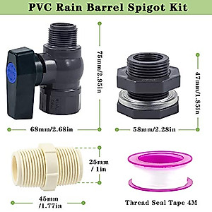 Rain Barrel Diverter Kit, Water Barrel Spigot 3/4 PVC Fittings Ball Valve with Hose Faucet Adapter for Water Tanks, Aquariums, Tubs, Pools, Garden Barrels