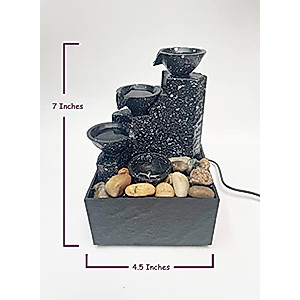 Tabletop Fountain, Desktop USB Small Water Fountains with Irregular Stones and Decorative LED Lights