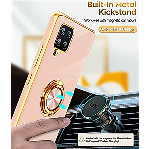 LeYi for Samsung Galaxy A42 5G Case with Tempered Glass Screen Protector [2 Pack] 360° Rotatable Ring Holder Magnetic Kickstand, Plating Rose Gold Edge Protective Case, Pink