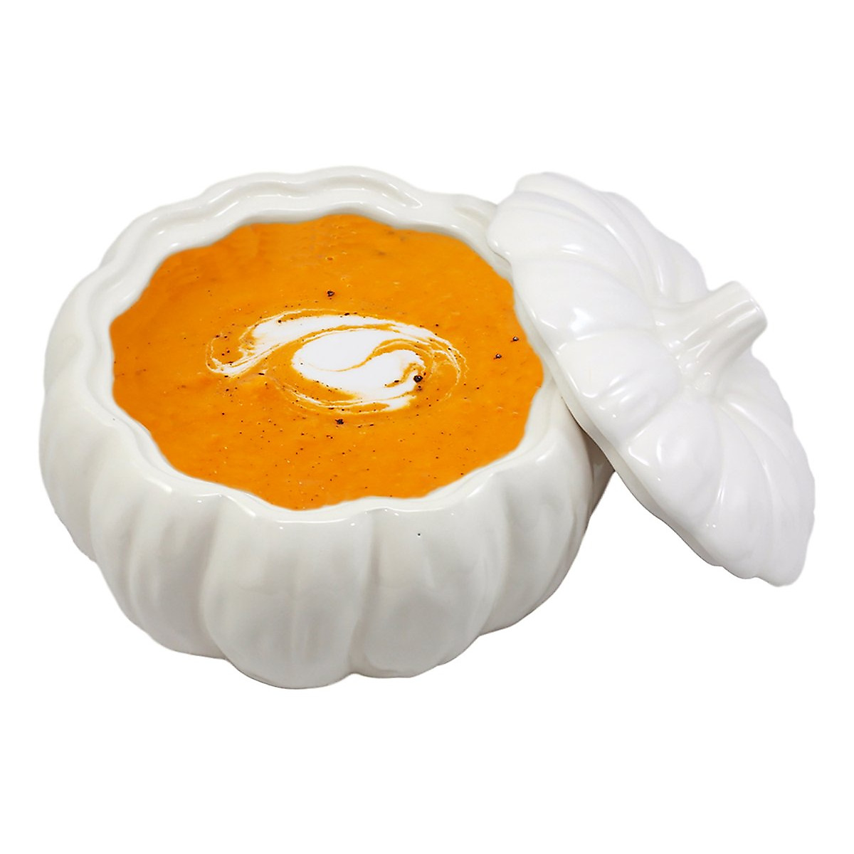 Ebros Gift Ceramic Stoneware White Harvest Pumpkin Bowl With Lid 6" Diameter (1)