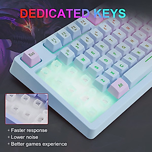 HUO JI Gaming Keyboard USB Wired with Rainbow LED Backlit, Quiet Floating Keys, Mechanical Feeling, Spill Resistant, Ergonomic for Xbox, PS Series, Desktop, Computer, PC, Blue Purple