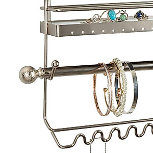 Home Details Wall Mounted Jewelry Organizer | Dimensions: 14.6"x 3.9"x 15.6" | 2 Tier Mirror | Home Organization | Great for Bracelets | Necklaces | Earrings | Mirror Based Shelf | Satin Finish