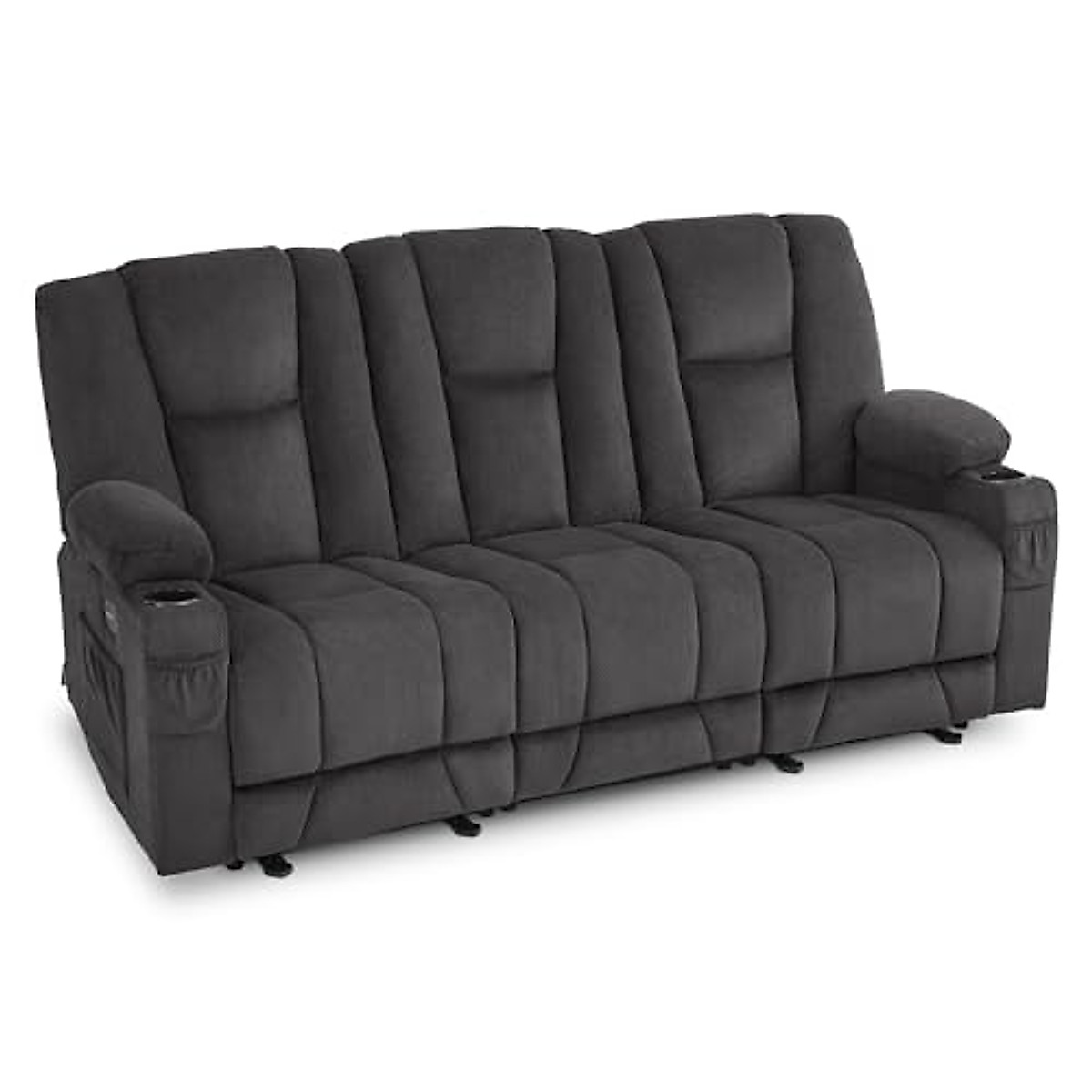 MCombo Power Reclining Sofa with Heat and Vibration,USB Ports, Cup Holders,3-Seat Dual Recliner Sofa for Living Room 6015 (Gray)