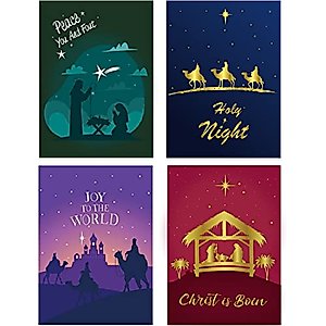 TAOZI&LIZHI Religious Christmas Cards Boxed Assortment with Envelopes, Assorted Lang Merry Christmas Gifts Holiday Blank Greeting Xmas Cards Clearance Bulk, Nativity(4 Designs, 24 Handmade Cards)