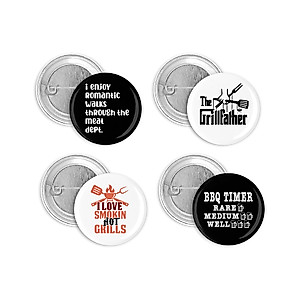 Set of 4 BBQ Grilling Funny Pin Back Buttons 1.5 Inch