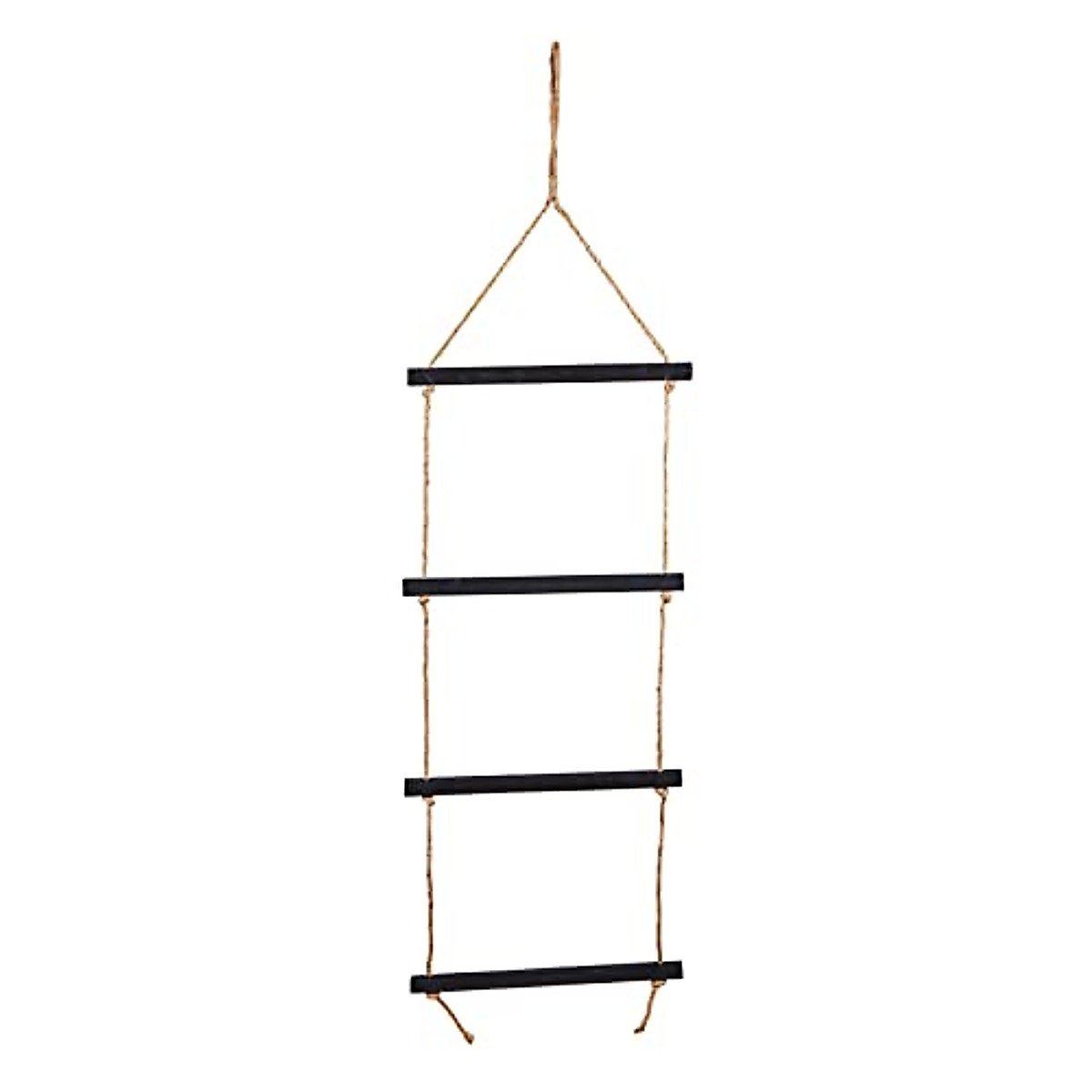 4-Rung Hanging Blanket Ladder, Wooden Rustic Towel Racks for Bathroom with Rope for Bathroom Decor, Black (17 x 60 in)