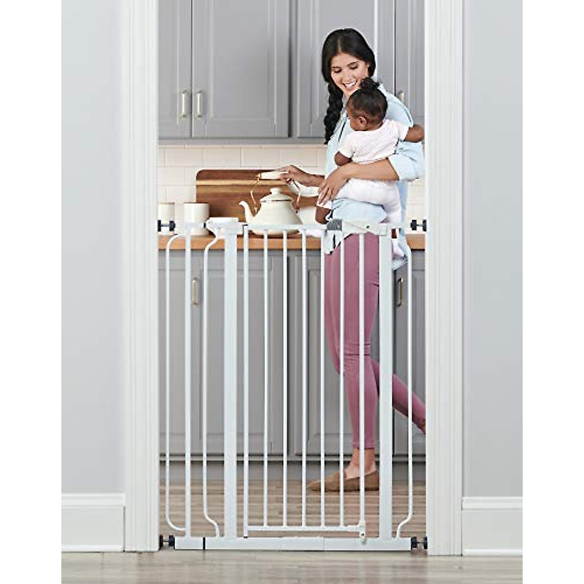 Regalo Easy Step 36" Extra Tall Walk Thru Baby Gate, Includes 4-Inch Extension Kit, 4 Pack of Pressure Mount Kit and 4 Pack Wall Cups and Mounting Kit, Pack of 1